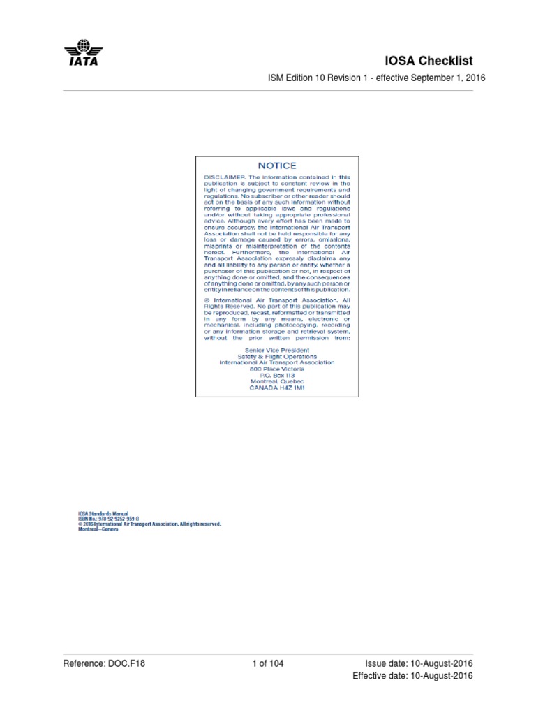 IOSA Audit Checklist: Edition 17 Overview | PDF | Flight Attendant ...