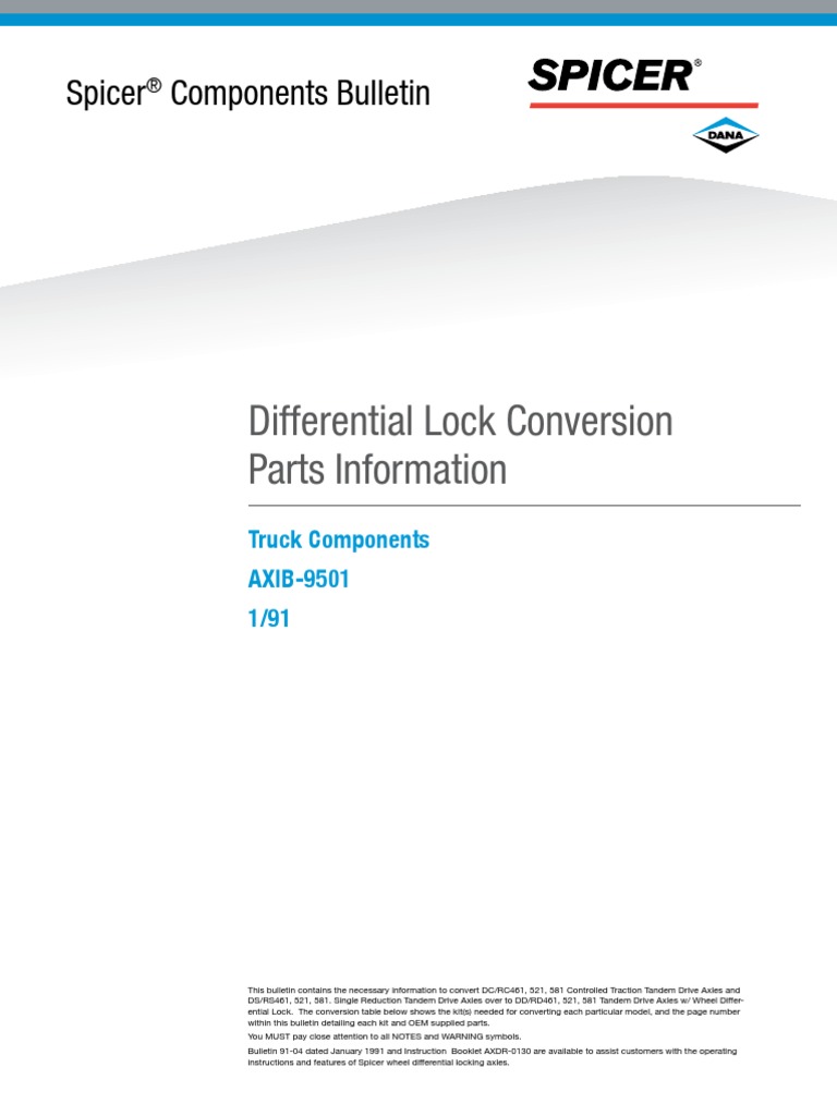 Differential Lock Conversion Parts Information: Spicer Components ...