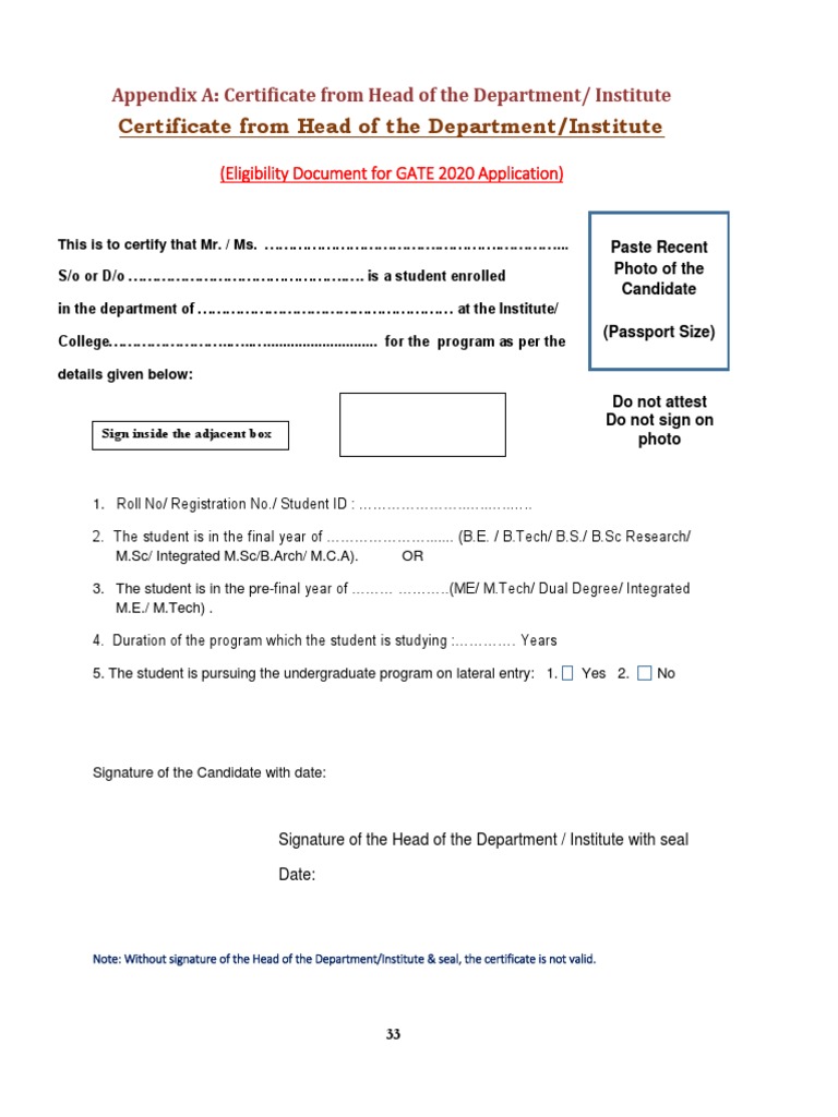 GATE 2020 Eligibility Certificate Template | PDF