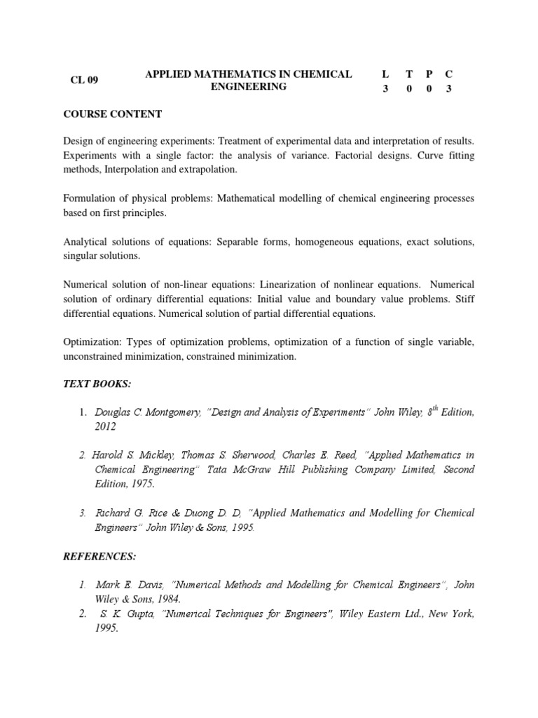 Applied Mathematics in Chemical Engineering 1 | PDF