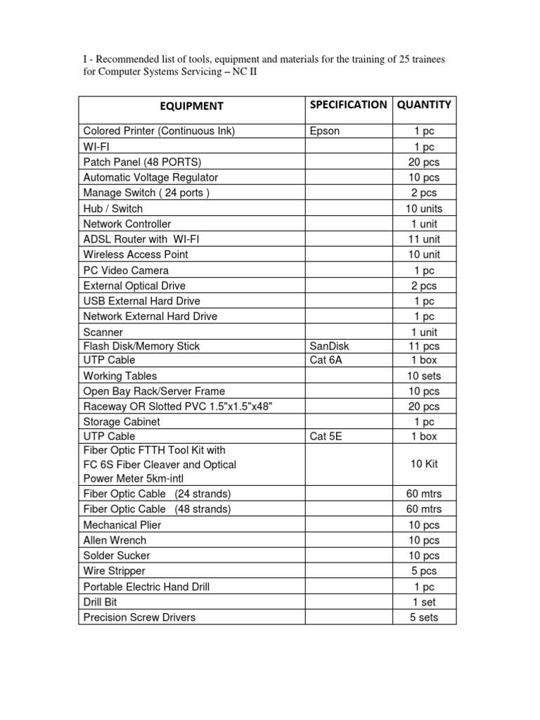 Equipment Specification Quantity | PDF | Personal Computers | Usb Flash ...