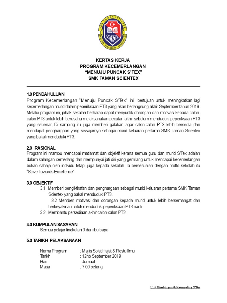 Kertas Kerja Program Menuju Puncak Pt3 | PDF