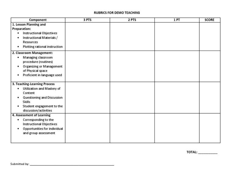 Rubrics For Demo Teaching Pdf