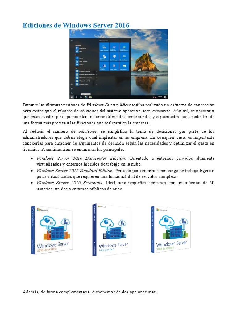 Ediciones de Windows Server 2016 | PDF | Microsoft Windows | Servidor ...