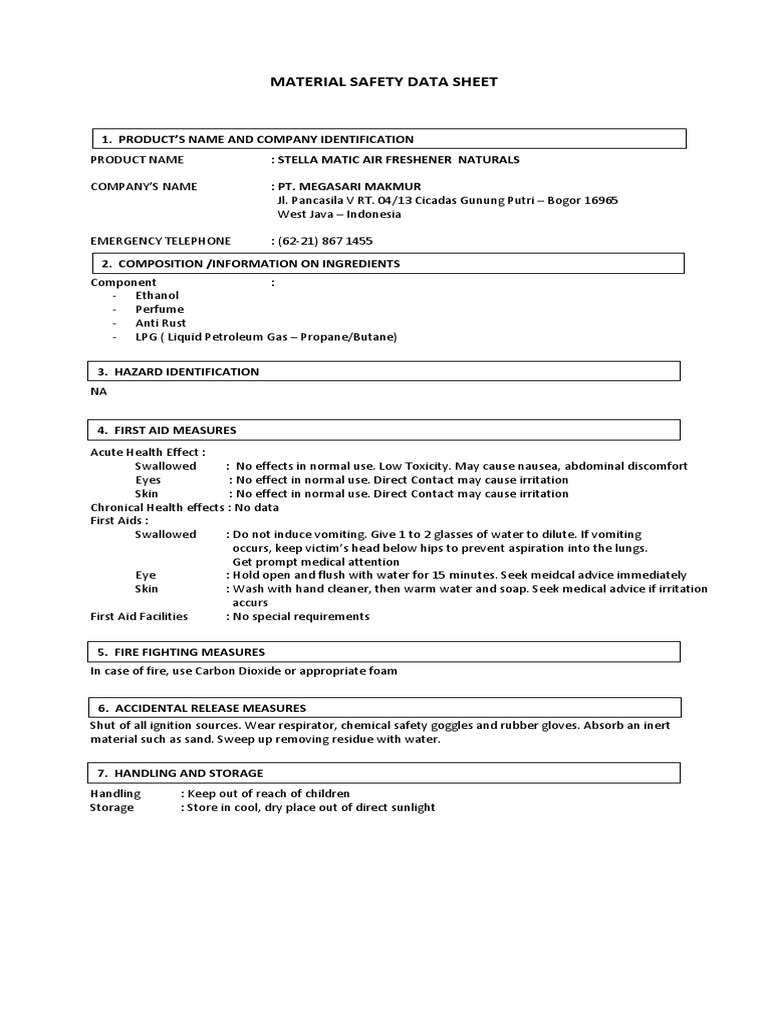 Material Safety Data Sheet: 1. Product'S Name and Company ...
