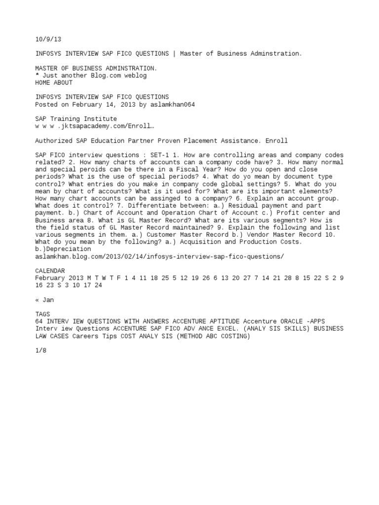 Infosys Interview Sap Fico Questions Master of Business Adminstration ...