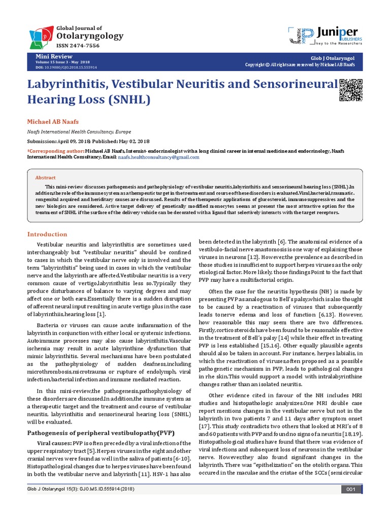Labyrinthitis, Vestibular Neuritis and Sensorineural Hearing Loss (SNHL ...