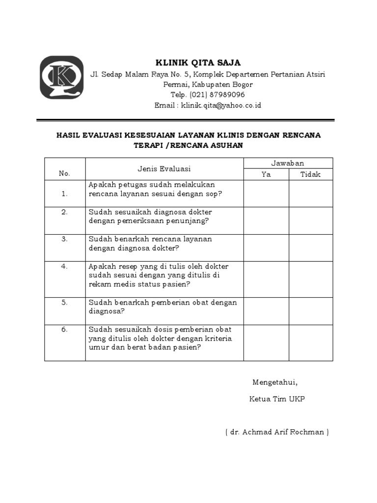 Hasil Evaluasi Kesesuaian Layanan Klinis Dengan Rencana Terapi Rencana Asuhan | PDF