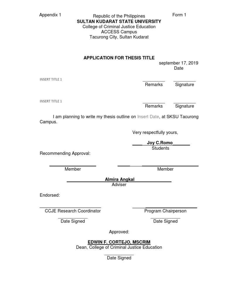 Appendi x2 Applicati On For Thesis Title | PDF