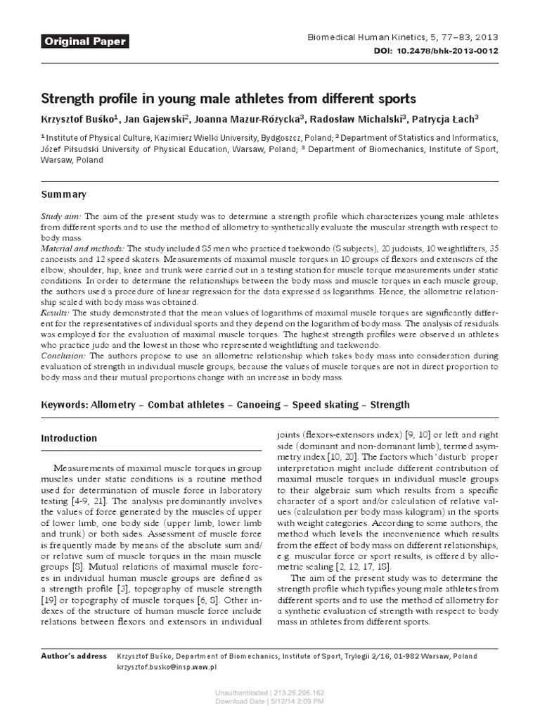 Strength Profile in Young Male Athletes PDF | PDF | Anatomical Terms Of ...