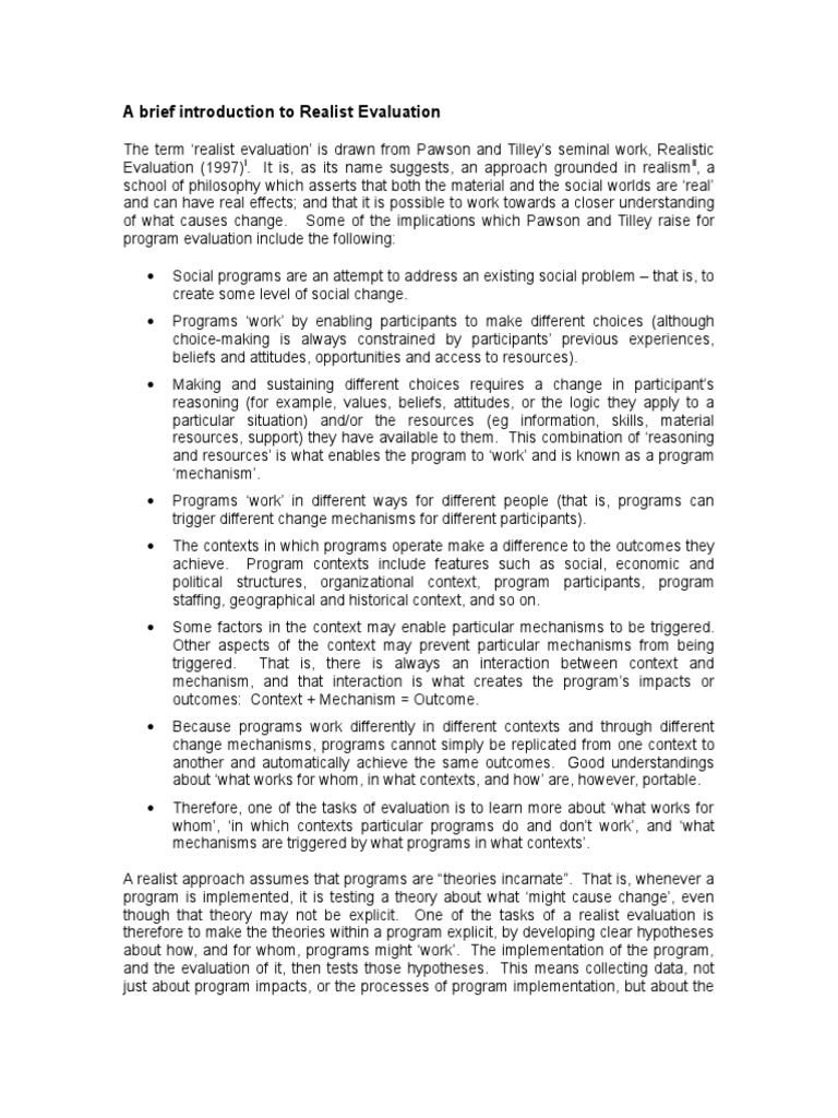 A Brief Introduction To Realist Evaluation | PDF | Philosophical ...