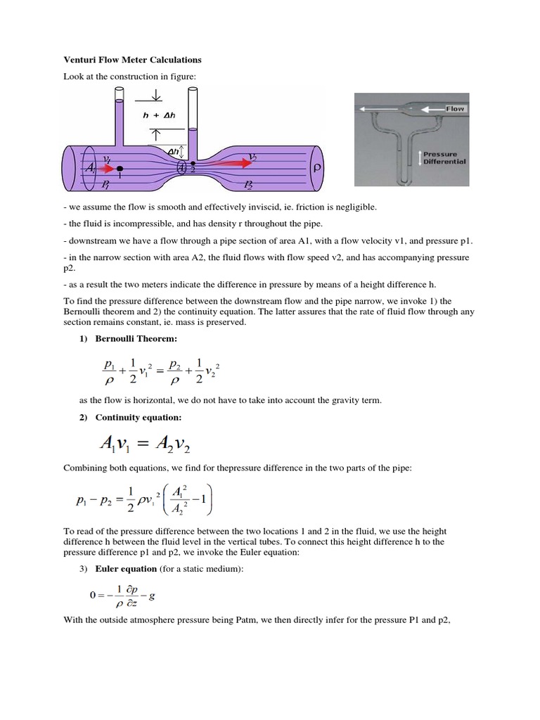 Venturi Meter Calculations Sample | PDF | Science & Mathematics