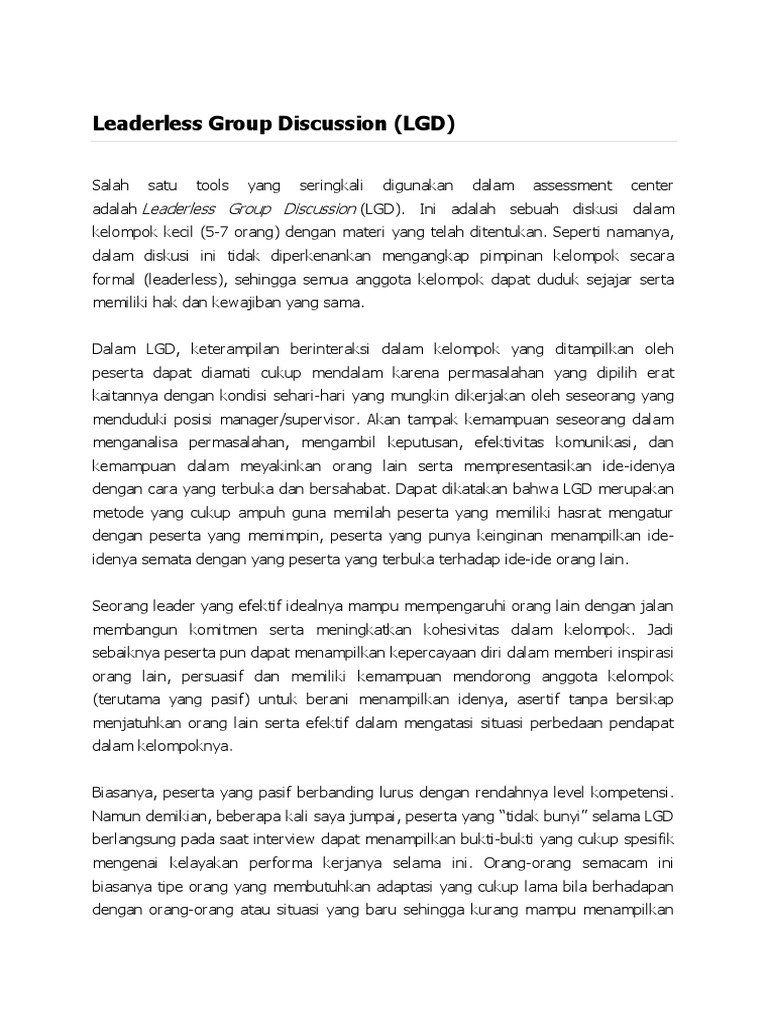 LGD - Leaderless Group Discussion | PDF