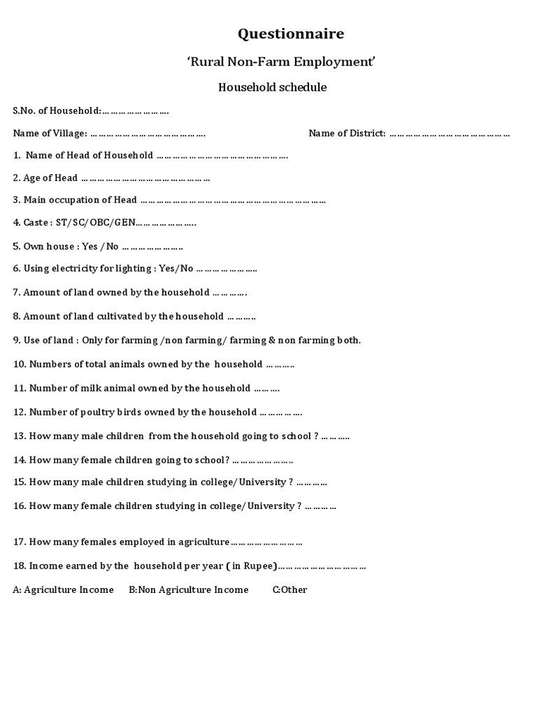 Questionnaire: Rural Non-Farm Employment' | PDF | Land Management ...