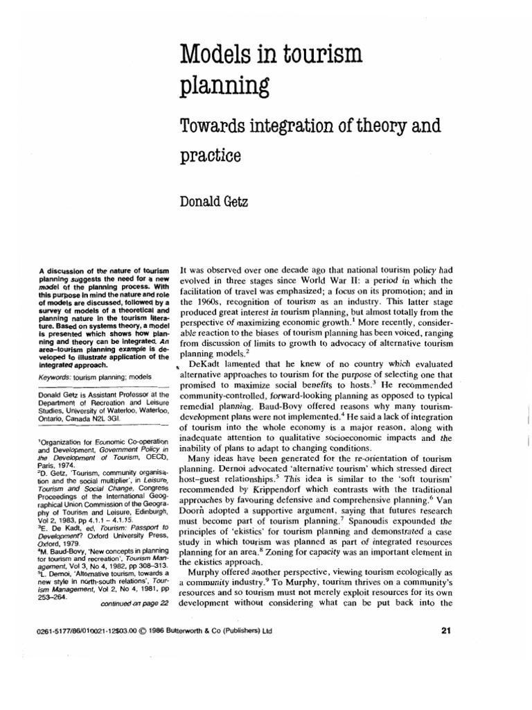 Models in Tourism Planning | PDF