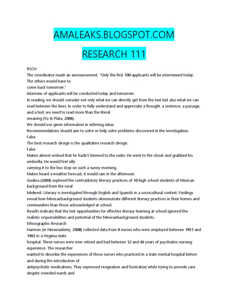 (AMALEAKS - BLOGSPOT.COM) Research (RSCH-111) - Grade 11 Week 1-20 ...