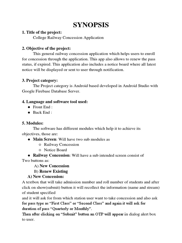 Synopsis: 1. Title of The Project | PDF | Android (Operating System) | Application Software
