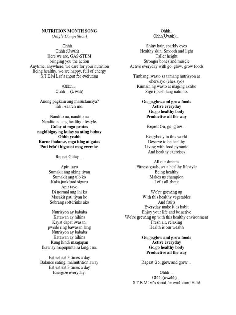 Nutrition Month Jingle 2024 Lyrics | PDF | Health Promotion | Public Health