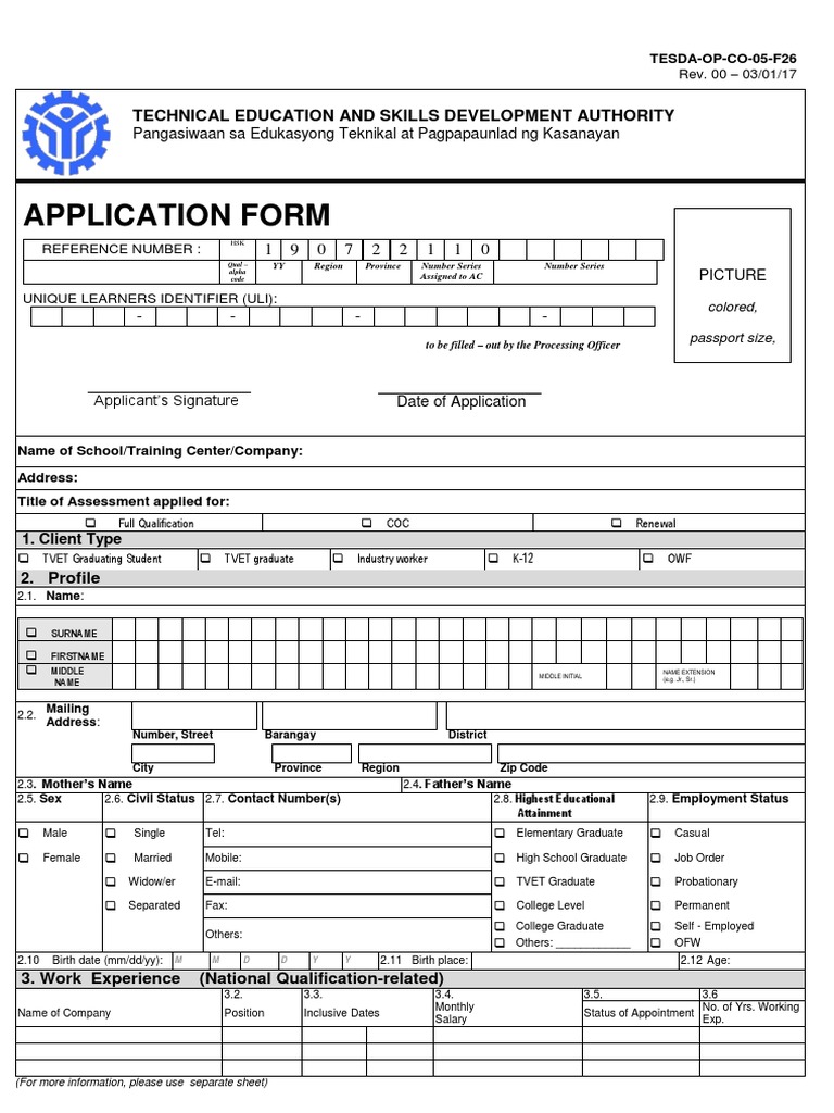 TESDA Application Form F26 Guide | PDF | Learning | Business