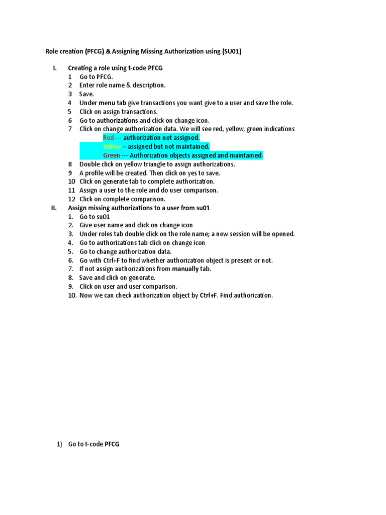 Role Creation (PFCG) & Assigning Missing Authorization Using (SU01) I ...