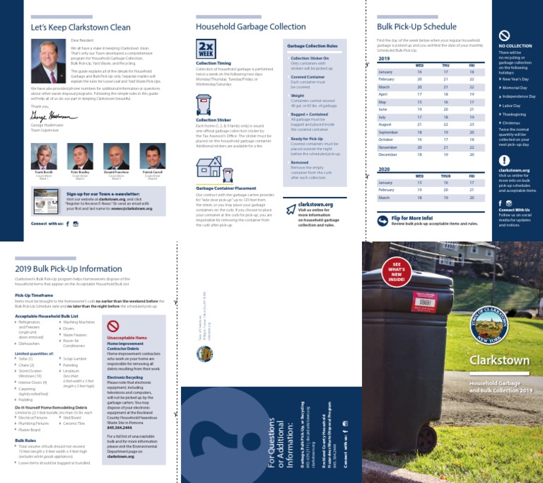 Bulk Pick-Up Schedule Let's Keep Clarkstown Clean Household Garbage Collection | Download Free ...