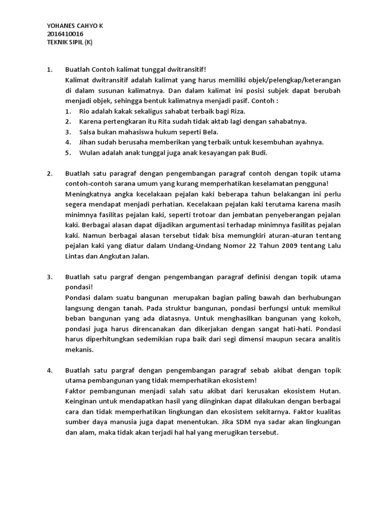 Contoh Kalimat Tunggal Dwitransitif | PDF