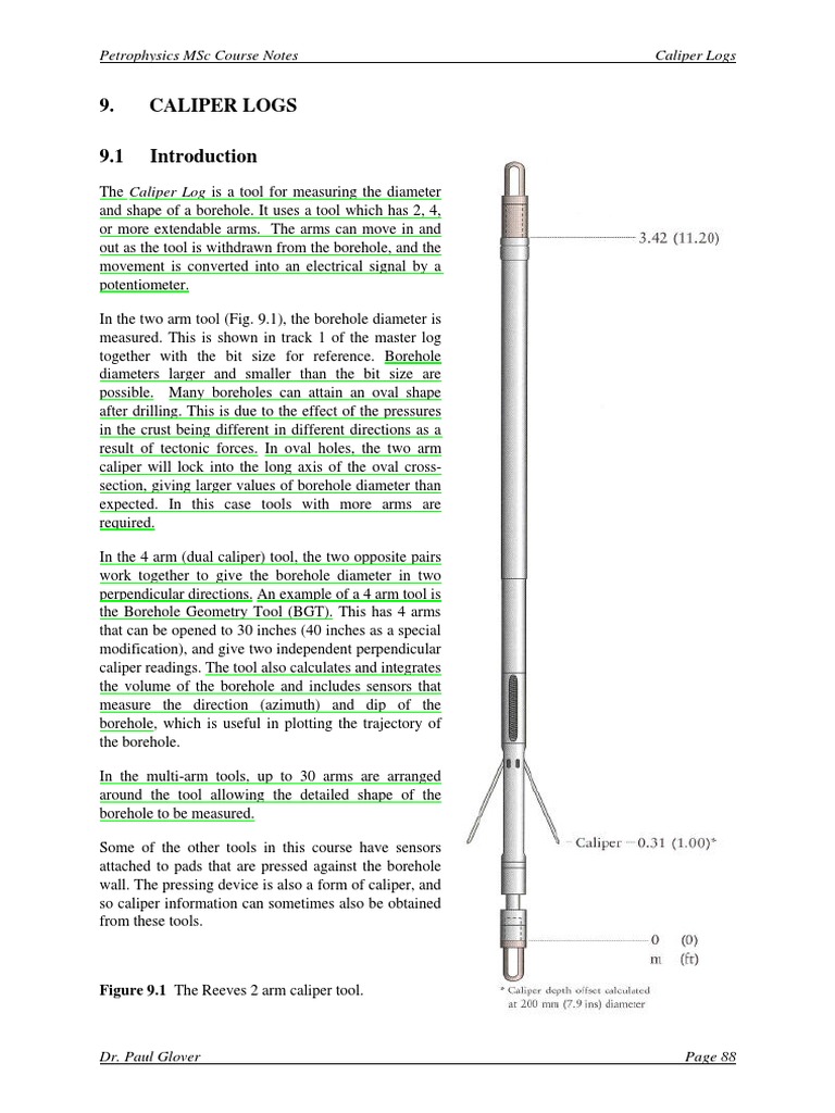 Caliper Logs: Figure 9.1 The Reeves 2 Arm Caliper Tool | PDF | Porosity ...