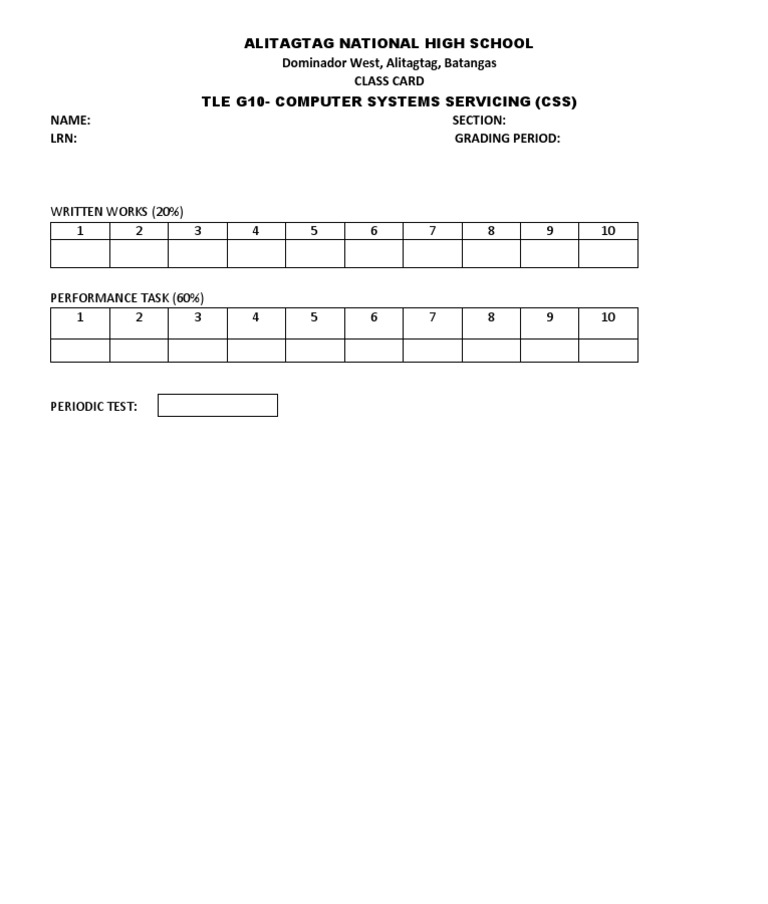 Alitagtag HS G10 CSS Class Card | PDF