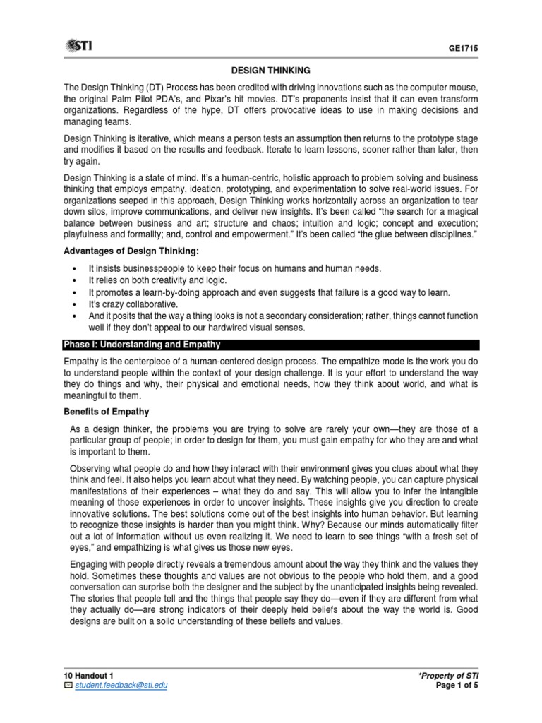 10 Handout 1 | PDF | Insight | Design Thinking
