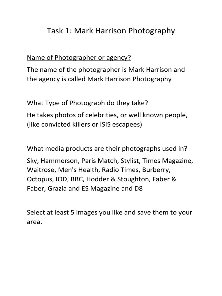 Task 1: Mark Harrison Photography | PDF | Home & Garden | Lifestyle
