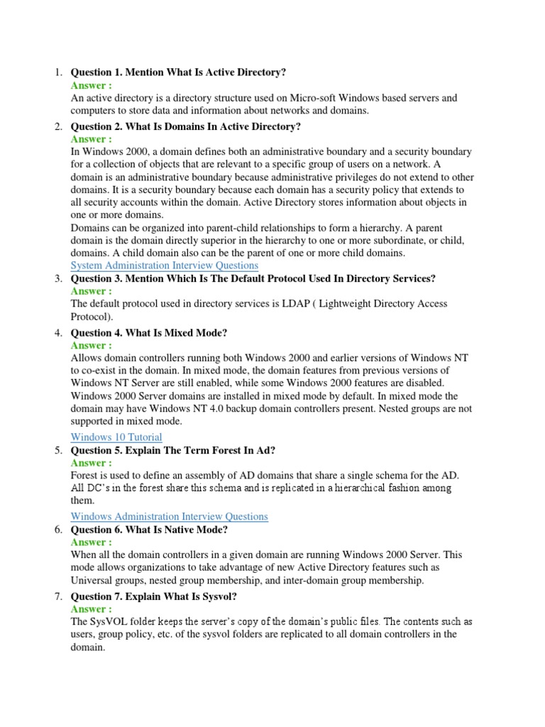 Active Directory Interview Questions | PDF | Active Directory | Computer Architecture