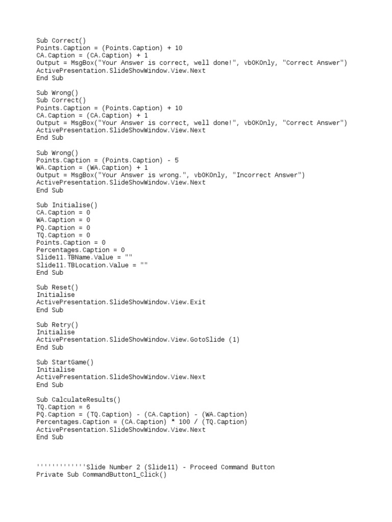 Ppt Quiz Game With Points Code Pdf Visual Basic For Applications Microsoft Power Point