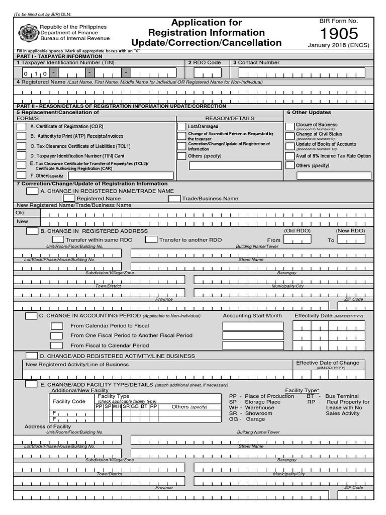 BIR Form 1905: Registration Update Guide | PDF | Invoice | Receipt