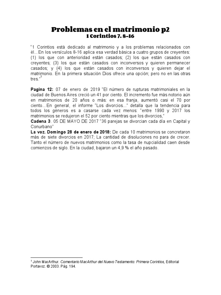 1 Corintios 7.8-16 Problemas en El Matrimonio p2 | PDF | Política