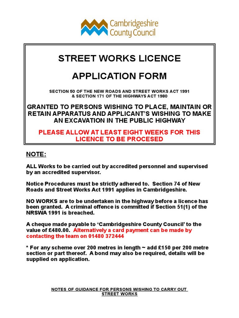 Street Works Licence Application Form | PDF | License | Road