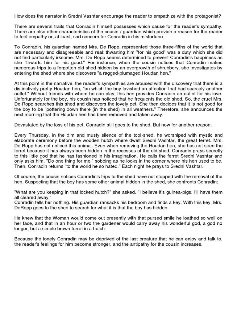 Empathy in Sredni Vashtar Analysis | PDF