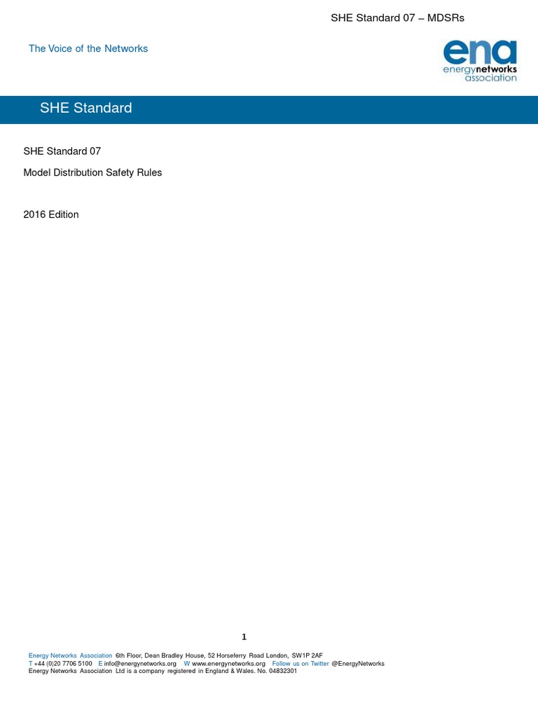 ENA SHE Standard 07 - Model Distribution Safety Rules (2016) | PDF ...