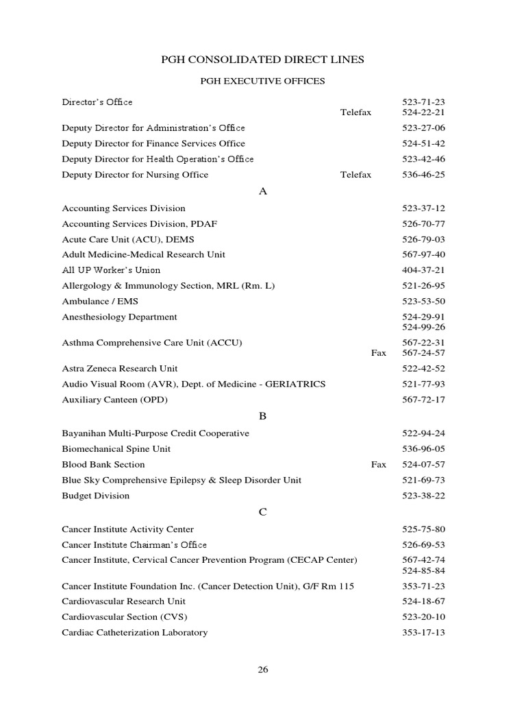 PGH Direct Lines | PDF | Intensive Care Medicine | Hospital