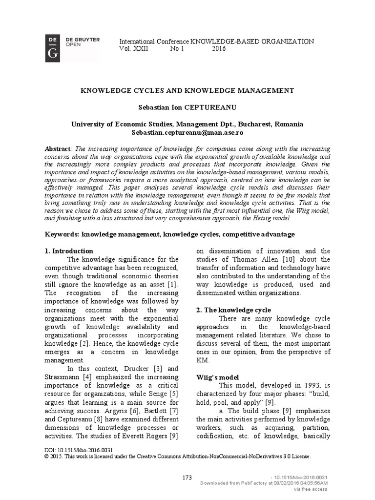 International Conference KNOWLEDGE-BASED ORGANIZATION Vol. Xxii No 1 ...