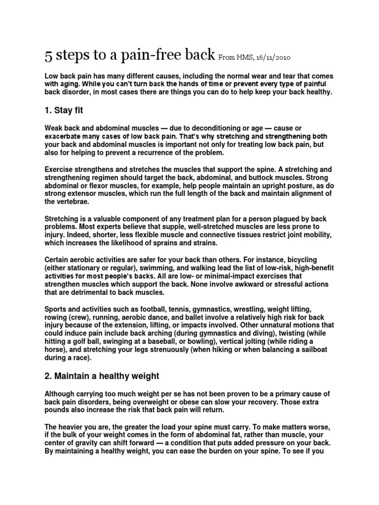 5 Steps To A Pain-Free Back | PDF | Backpack | Obesity