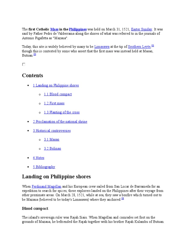 The First Catholic Mass in The Philippines Was Held On March 31 | PDF ...