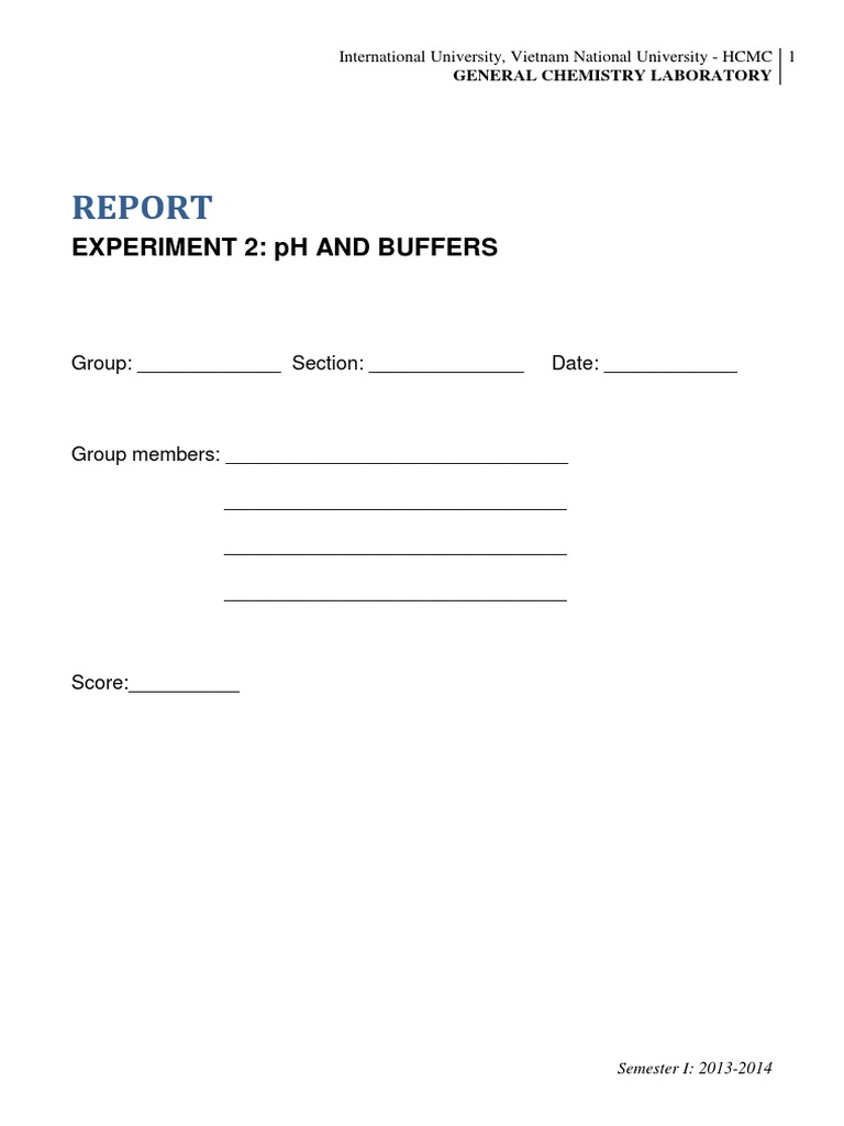 Experiment 2: PH and Buffers: Group: - Section: - Date | PDF | Ph ...