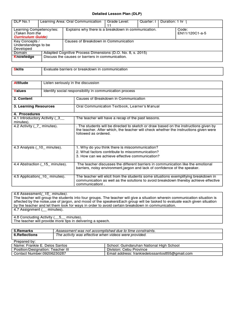 OC 5 Explains Why There Is A Breakdown in Communication | PDF | Lesson ...
