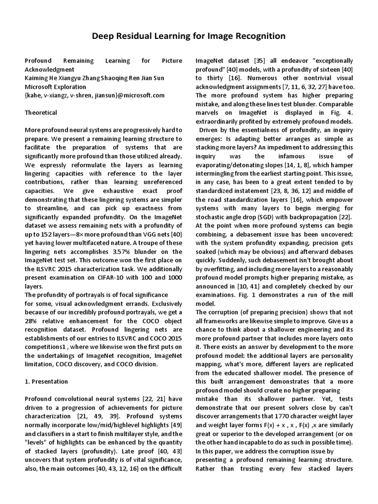 Deep Residual Learning For Image Recognition | PDF | Computer Vision ...