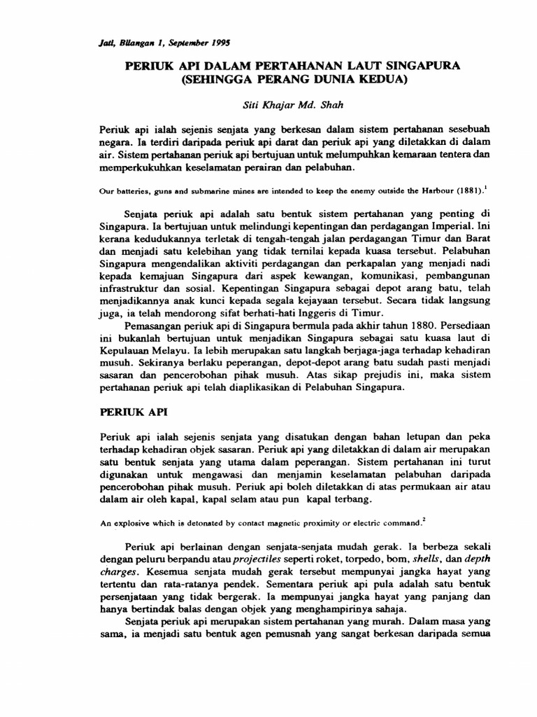 Periuk Api Dalam Pertahanan Laut Singapura (Sehingga Perang Dunia Kedua ...