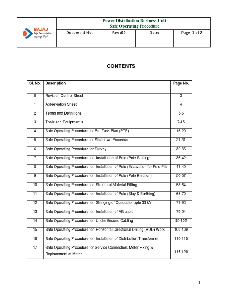 Safe Operating Procedure | PDF | Electric Power Distribution ...