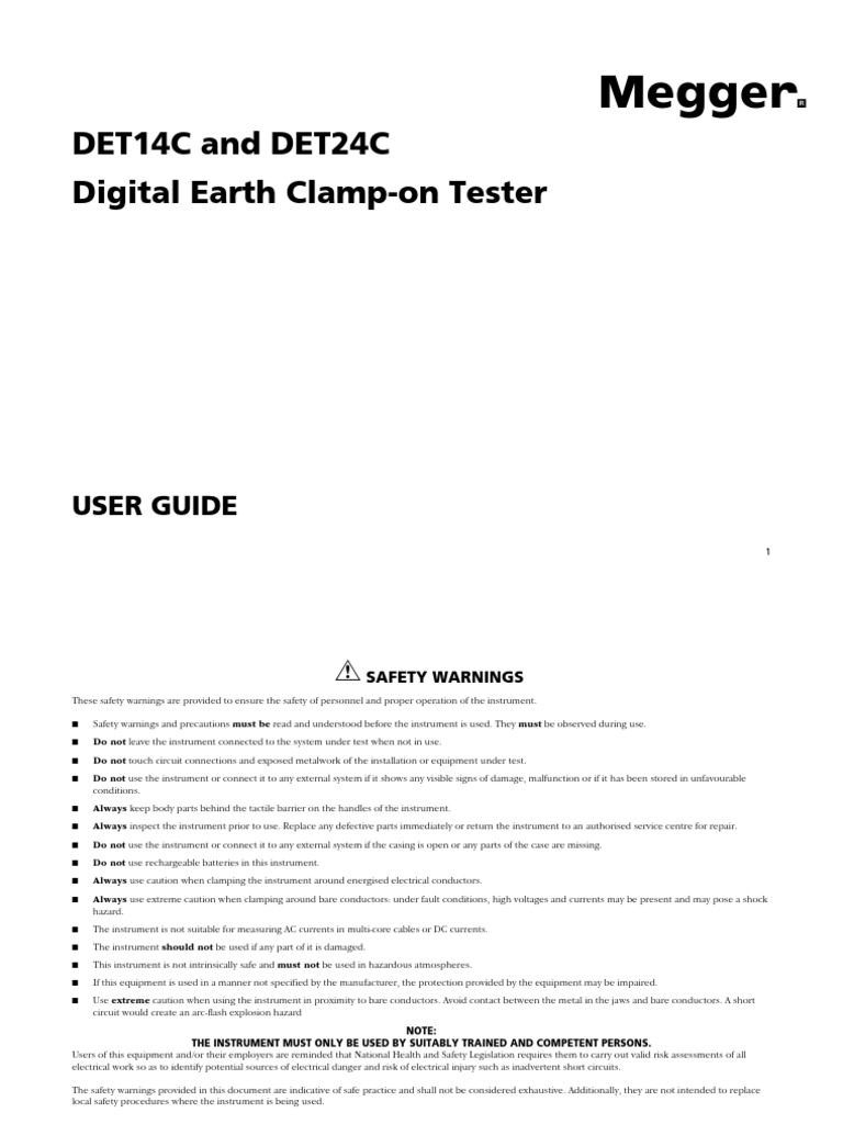 DET14C and DET24C Digital Earth Clamp-On Tester: User Guide | Download ...