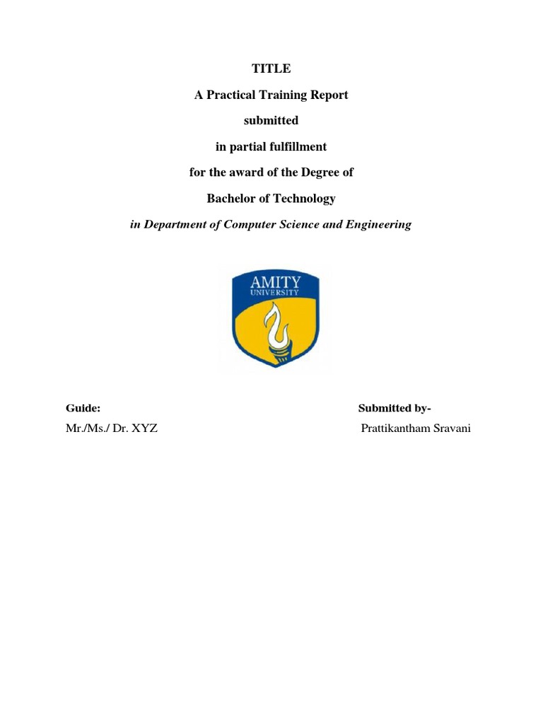 Title A Practical Training Report Submitted in Partial Fulfillment For ...