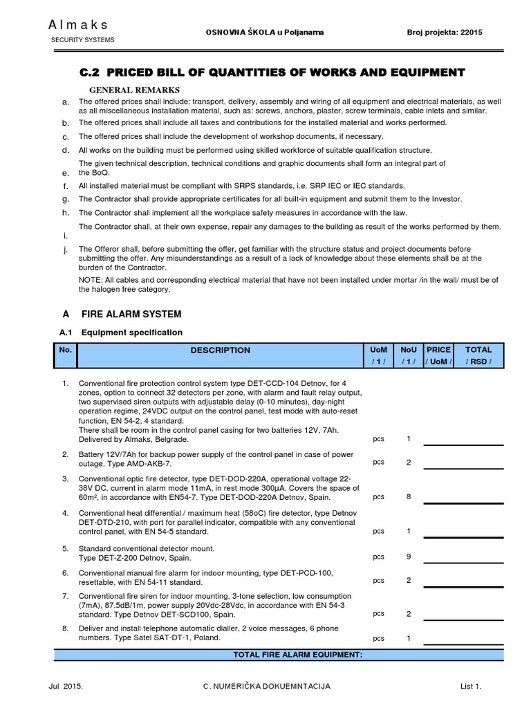 Boq For Fire Alarm System | PDF | Power Supply | Security Alarm