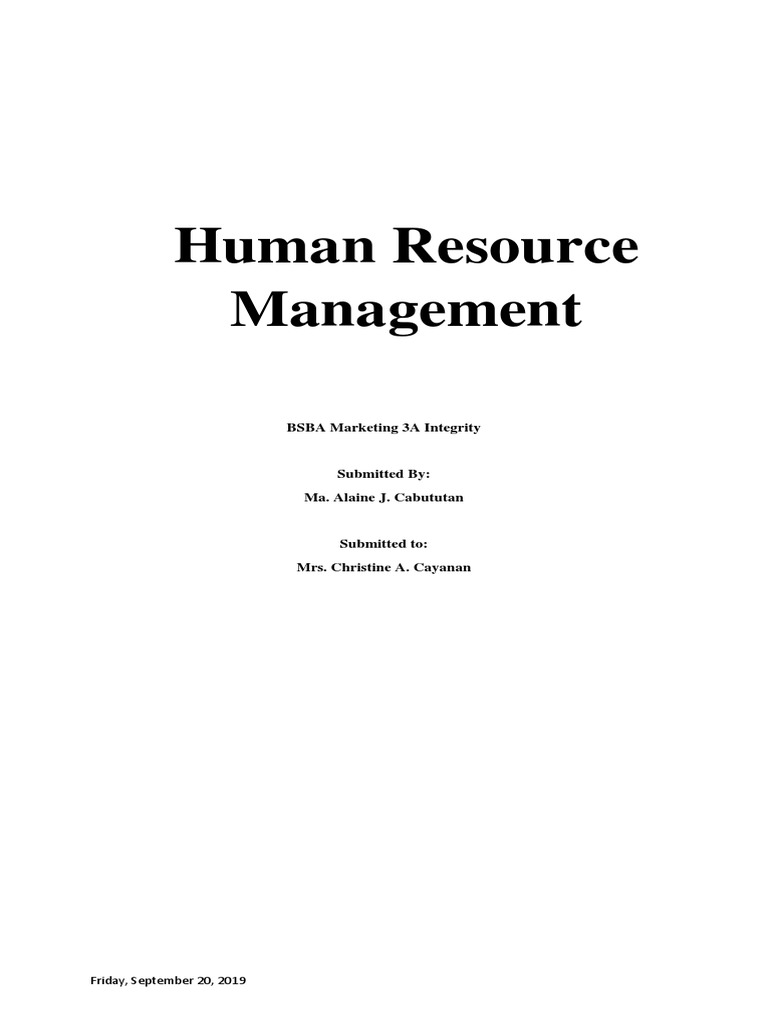 Human Resource Management: BSBA Marketing 3A Integrity | PDF